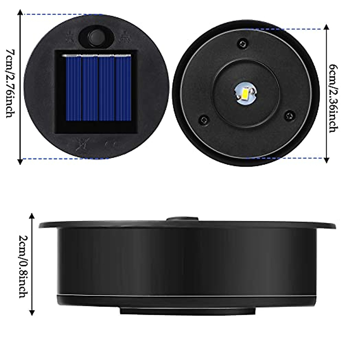 4 Pieces Replacement Solar Light Tops Outdoor Hanging Lantern Light Solar Light Parts Round Solar Lights Waterproof Decorative for Outdoor Hanging Lanterns, Warm Light (2.76 Inch in Diameter)