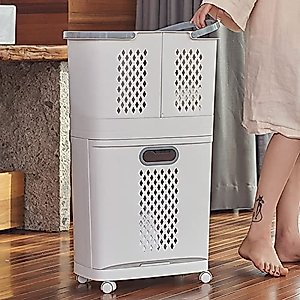 Laundry Hamper, Large Storage Basket Sorter 3 Tiers Organizer for Dirty Clothes Toys Towel,Heavy Duty Laundry Cart Baskets with Wheels in Laundry Room Organization