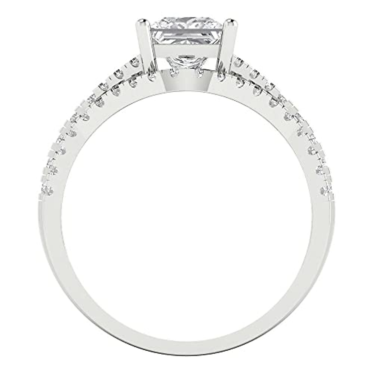 3.36 ct Princess Cut Clear Simulated Diamond 14k White Gold Solitaire W/Accents Wedding Engagement Promise Ring size 4.75