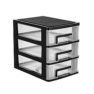 ULTNICE Three- Layer Plastic Drawer Type Closet, Drawer Storage, Cabinet Clear Storage Drawer, Portable Storage Cabinet for Office Bedroom Black Size 2 104366QSMG