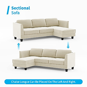 Mjkone Convertible Sectional Sofa Couch, 86'' W Velvet Sofas for Living Room, L Shaped Couches with Reversible Chaise, Couch Office/Bedroom/Living Room (Beige) Creamy White