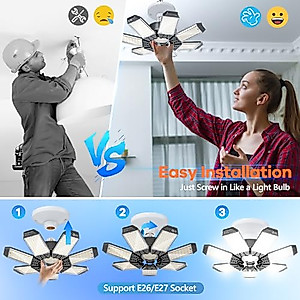 YIBEYYDS LED Garage Light - 210W 21000LM 6500K Ceiling Light with 7+1 Deformable Panels for Garage, Workshop, Basement (2)