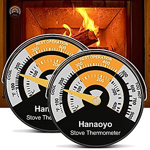Hanaoyo Magnetic Wood Stove Thermometer Stove Pipe Thermometer, Stove Top Thermometer for Wood Burning Stoves (2, Black with Yellow, small)