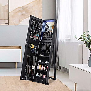 Savins gt1-DL 79 Blue Led Jewelry Cabinet, Jewelry Storage Cabinet, Upright Jewelry Cabinet With Long Mirror（Black）