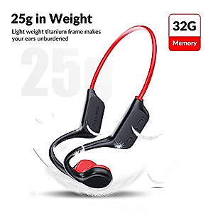 MALEROADS Swimming Headphones IPX8 Waterproof Bone Conduction Open-Ear Sports Headsets Wireless Bluetooth 5.3 with Mic, MP3 Play Built-in 32G Memory Earphones for Running, Cycling