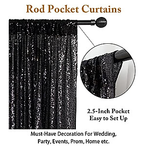 Sequin Curtains 2 Panels Black 2FTx8FT Sequin Photo Backdrop Black Sequin Backdrop Curtain Pack of 2-1011E