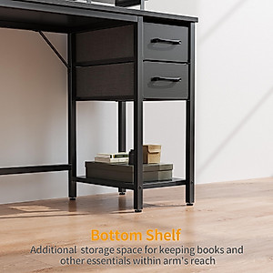CubiCubi Computer Desk with Drawers, 47 Inch Reversible Office Desk with Monitor Stand and Storage Shelves, Work Writing Study Desk Table for Home, Black