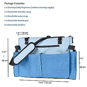 Hauzbara Cleaning Bag Large, Cleaner Caddy Organizer with Shoulder, Cleaning Tote for Cleaning Supplies, Wearable Cleaning Carry Caddy for Cleaning Products, Spray Bottles, Light Blue