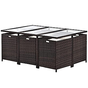 11 Piece Outdoor Garden Patio Furniture PE Rattan Wicker Dining Set Sectional Conversation Patio Set with Ottomans