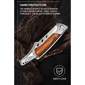 Long Blade Folding Knife - Sharp Hunting Hiking Camping Tactical Survival Work Knives for Men Women - Foldable Large Knife with Rosewood Handle - Fits any Knife Sharpener - Father s Day Gifts 4172