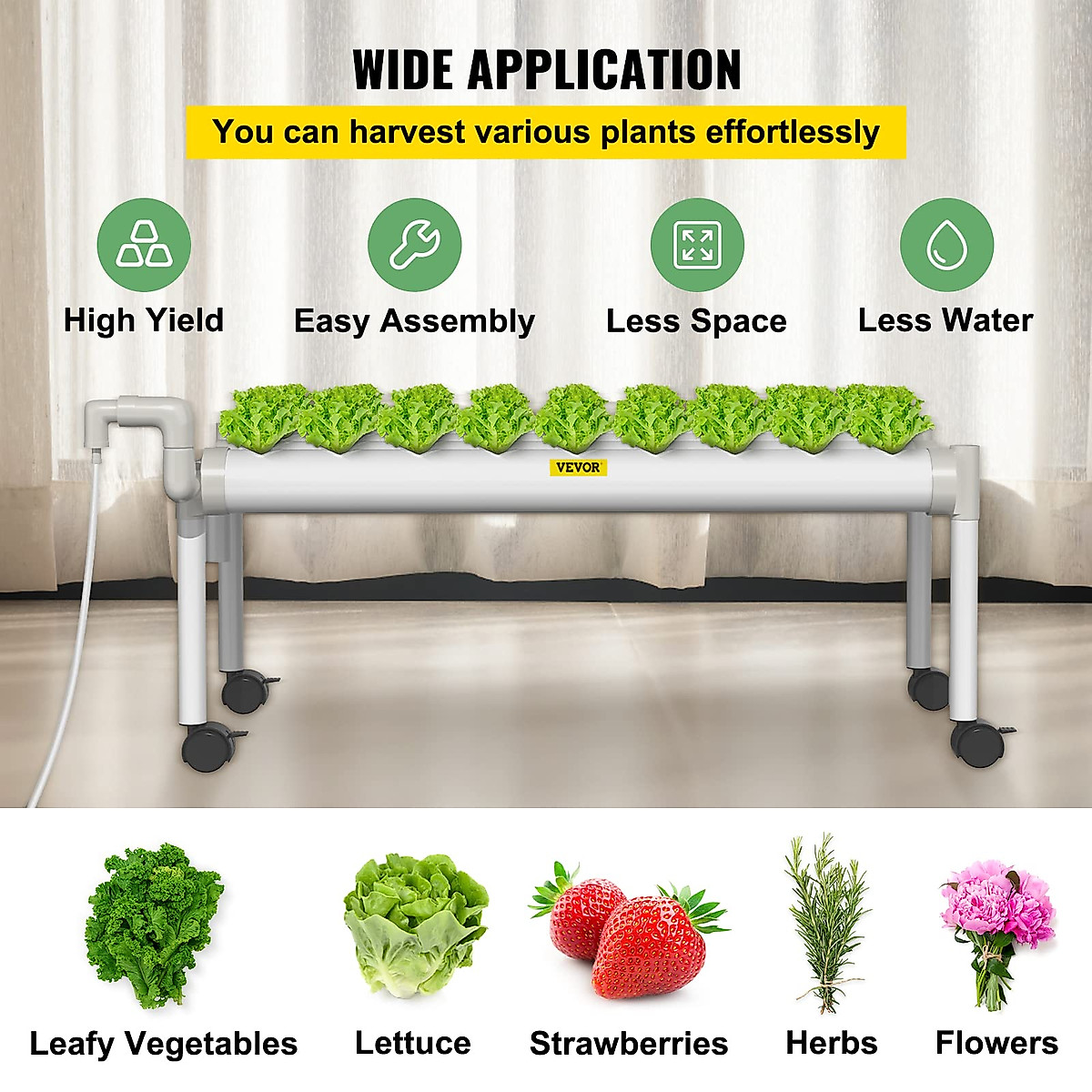VEVOR Hydroponics Growing System, 36 Sites 4 Food-Grade PVC-U Pipes, 1 Layer Indoor Planting Kit with Water Pump, Timer, Nest Basket, Sponge for Fruits, Vegetables, Herb, White