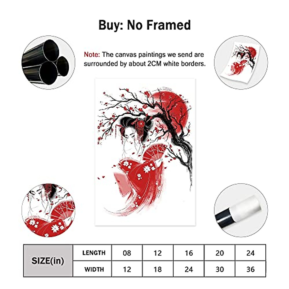 Canvas Wall Art Japanese Geisha Canvas Print Artwork Red Sun And Japanese Woman Wall Art Paintings Modern Picture Print Unframed for Living Room Dinning Room Bedroom Bathroom Home Decor 20x30inch