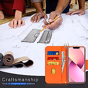 FYY Compatible with iPhone 13 Case, [Kickstand Feature] Luxury PU Leather Wallet Case Flip Folio Cover with [Card Slots] and [Note Pockets] Case for iPhone 13 5G 6.1" Rose Gold