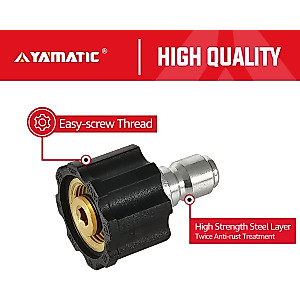 Yamatic Pressure Washer Adapter, M22 Female To 3/8'' Quick Connect Plug, Power Washer Coupler, M22 Swivel To 3/8 Inch Quick Connector For Pressure Washer, Hose, Gun, Pump, 5000 Psi