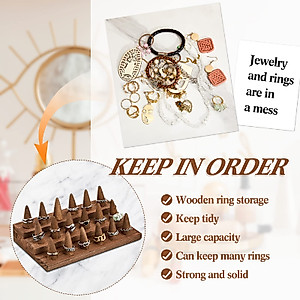 Juexica Wood Ring Display, 4 Pcs Ring Display Stand, 18 Fingers Ring Holder, Wood Jewelry Display for Ring Organizer Show Storage, Brown