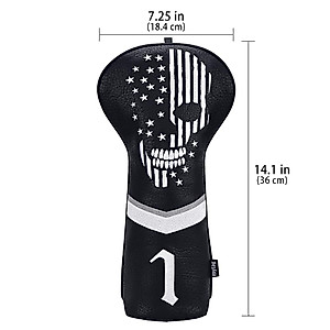 caiobob mytag Golf Skull Skeleton Head Cover Golf Club Black Leather Headcovers Set Fits Driver Fairway Wood Hybrid (One Set of 1, F, H)