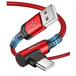 USB C Cable [2-Pack 6.6ft], JSAUX 3.1A Type C Charger Fast Charging Cable Right Angle Braided C Port Charging Cable Type C Charger Cord Compatible with Samsung Galaxy S10 S9 S8, Note 10 9 8,A51,LG-Red