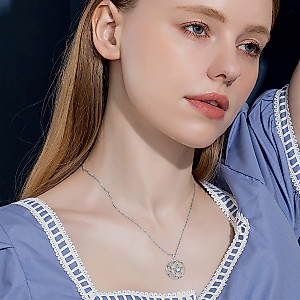 URONE Pentagram Crescent Moon Necklace Sterling Silver Pentacle Moonstone Pendant Wicca Jewelry for Women