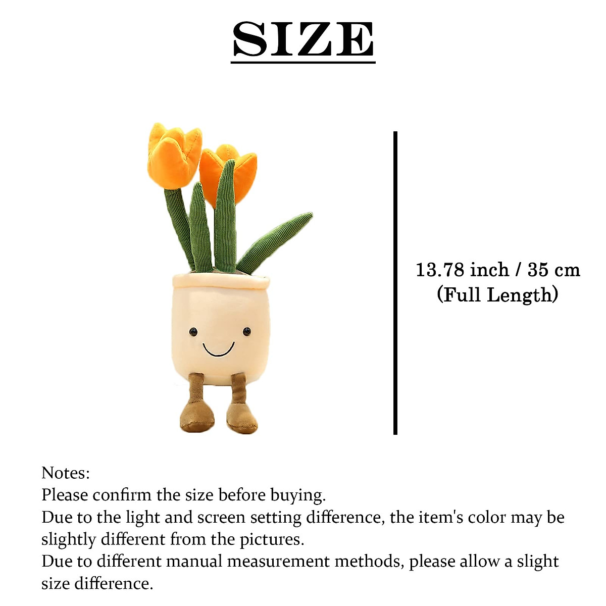 zhidiloveyou Tulip Plant Plush Toy, Stuffed Orange Flower Pot, Kawaii Plushie for Kids 13.78"