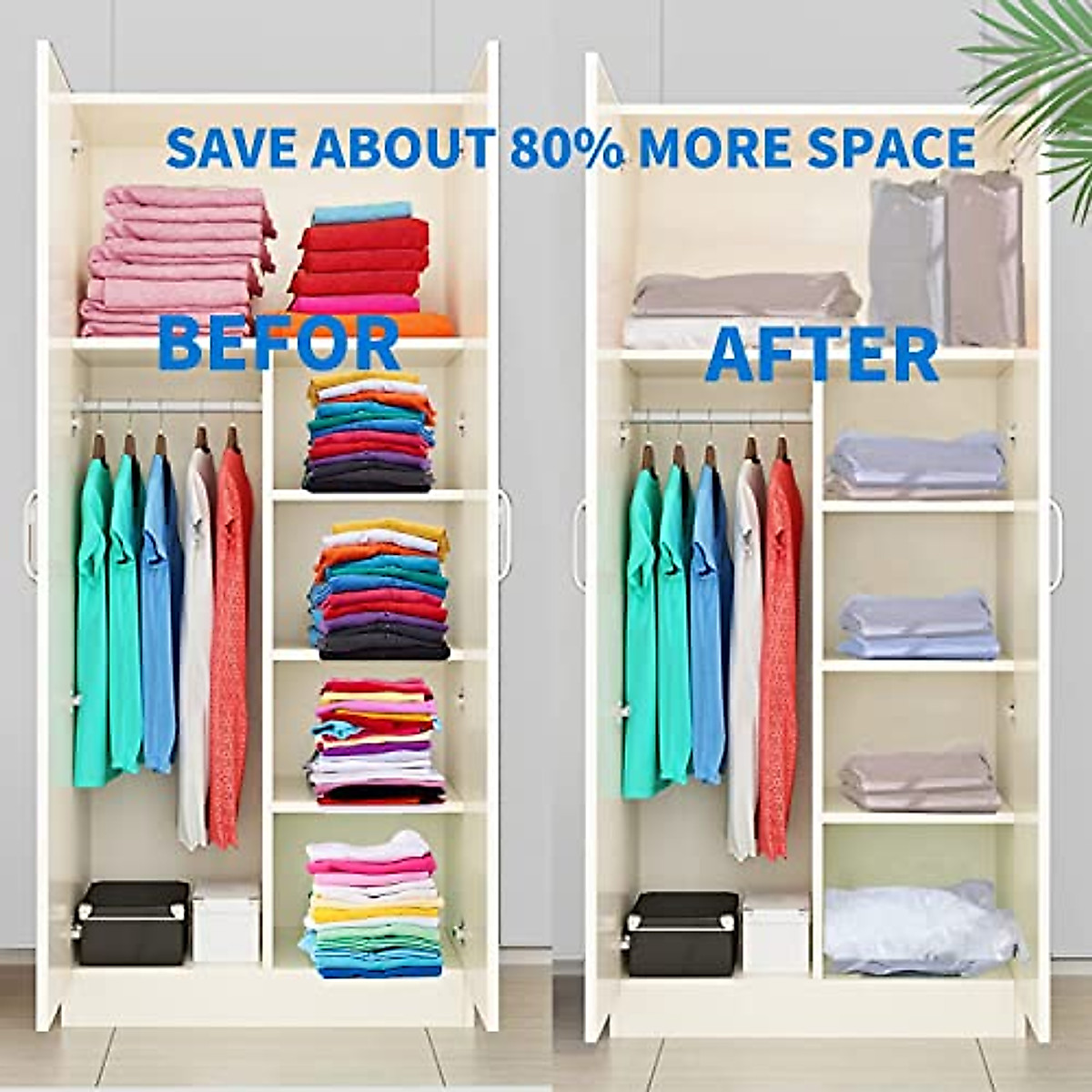 Aovee 12 Pack Premium Vacuum Storage Bags with Free Hand Pump, Five layer thickening, Double-Zip Seal and Triple Seal Turbo-Valve,12 Pack (3 Jumbo, 3 Large, 3 Medium, 3 Small) Reusable Vacuum Compression Space-saving Bag