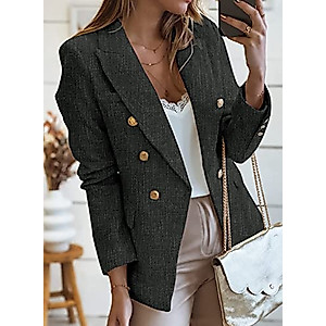 Happy Sailed Womens Tweed Blazer Jackets Fashion Double Breasted Lapel Collar Business Blazers with Pockets Long Sleeve Open Front Office Professional Blazer Work Suits 2023 Black Large