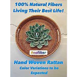 SPEENOOCH Round Rattan Woven Serving Tray with Handles Ottoman Tray for Breakfast, Drinks, Snacks, for Coffee Table, Kitchen Counter, Home Decor