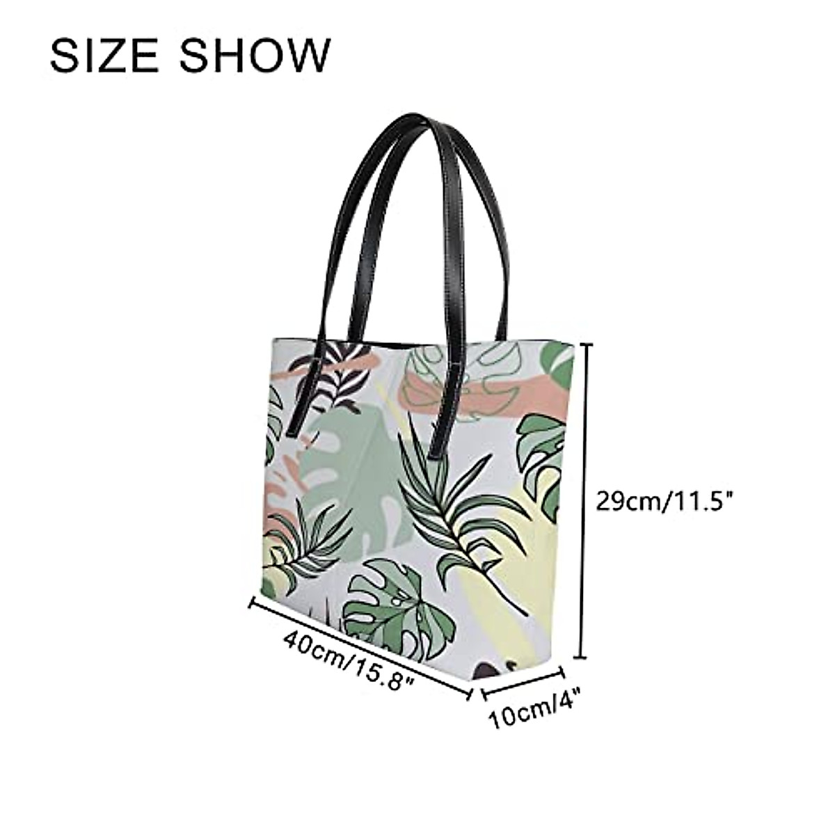 Fashion Tote Handbags Women's Soft Tote Shoulder Bag for Women Work Shopping Top Handle Satchel Bags, 15.8×4×15.4 inches,Retro Tropical Leaves 1