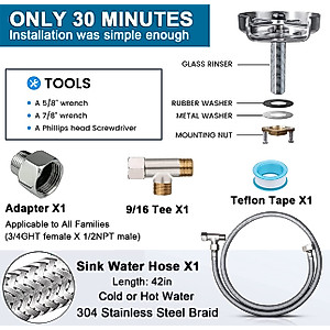 ESOW Metal Faucet Glass Rinser for Kitchen Sinks, Auto Flushing with 10 Powerful Water Spraying Holes, Bottle Washer, Cup Cleaner, Bar Accessories, Stainless Steel 304 Brushed Nickel Finish