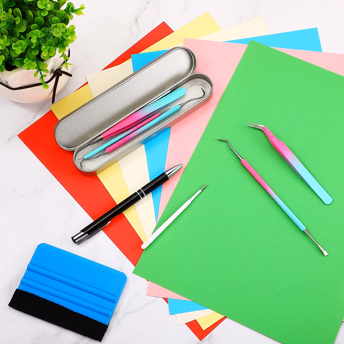 13 Pieces Weeding Silhouette Tools Kit, Craft Vinyl Weeding Tools Lettering Vinyl Tool Kit Stainless Steel Silhouette Accessories Craft Knife Ruler Vinyl Scraper for Vinyl Crafts DIY Paper Cameo