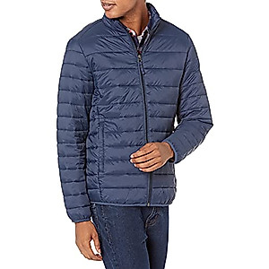 Amazon Essentials Men's Packable Lightweight Water-Resistant Puffer Jacket (Available in Big & Tall), Navy, Medium