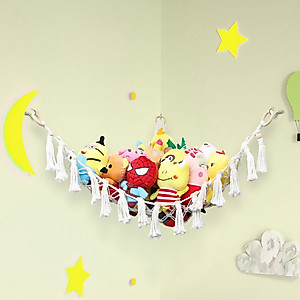 EndSource Stuffed Animal Net or Hammock, Upgraded Large Handmade Durable Macrame Toy Hanging Storage for Girls Boy, Net Holder Organizer in Nursery Playroom Bedroom Kid Room Corner, White (ED0029SS)