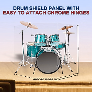 PENNZONI Drum Shield 4ft w/Chrome Hinges, Comes w/ 3 Drum Panels, & 4 Chrome Hinges, Premium Clear Acrylic Panels, Drum Screen