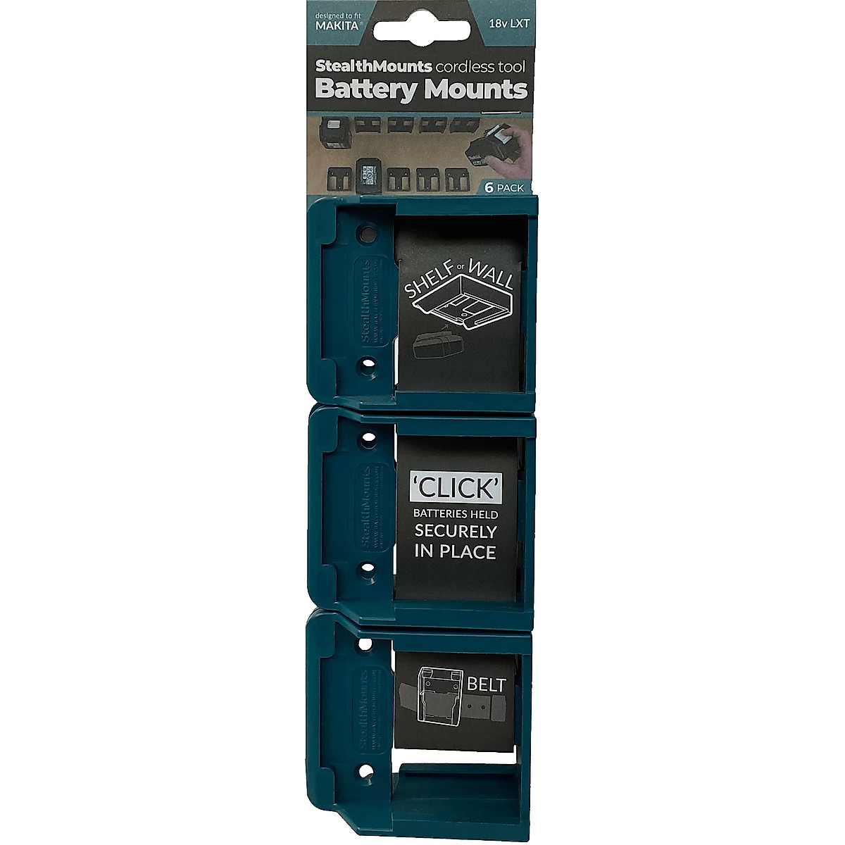StealthMounts 18V Makita Battery Holder - 6 Pack | Makita Battery Mount | Makita Battery Storage | Makita 18v Battery Holder | Makita Battery Holder Wall Mount | Makita 18V Battery Holder | Made in UK