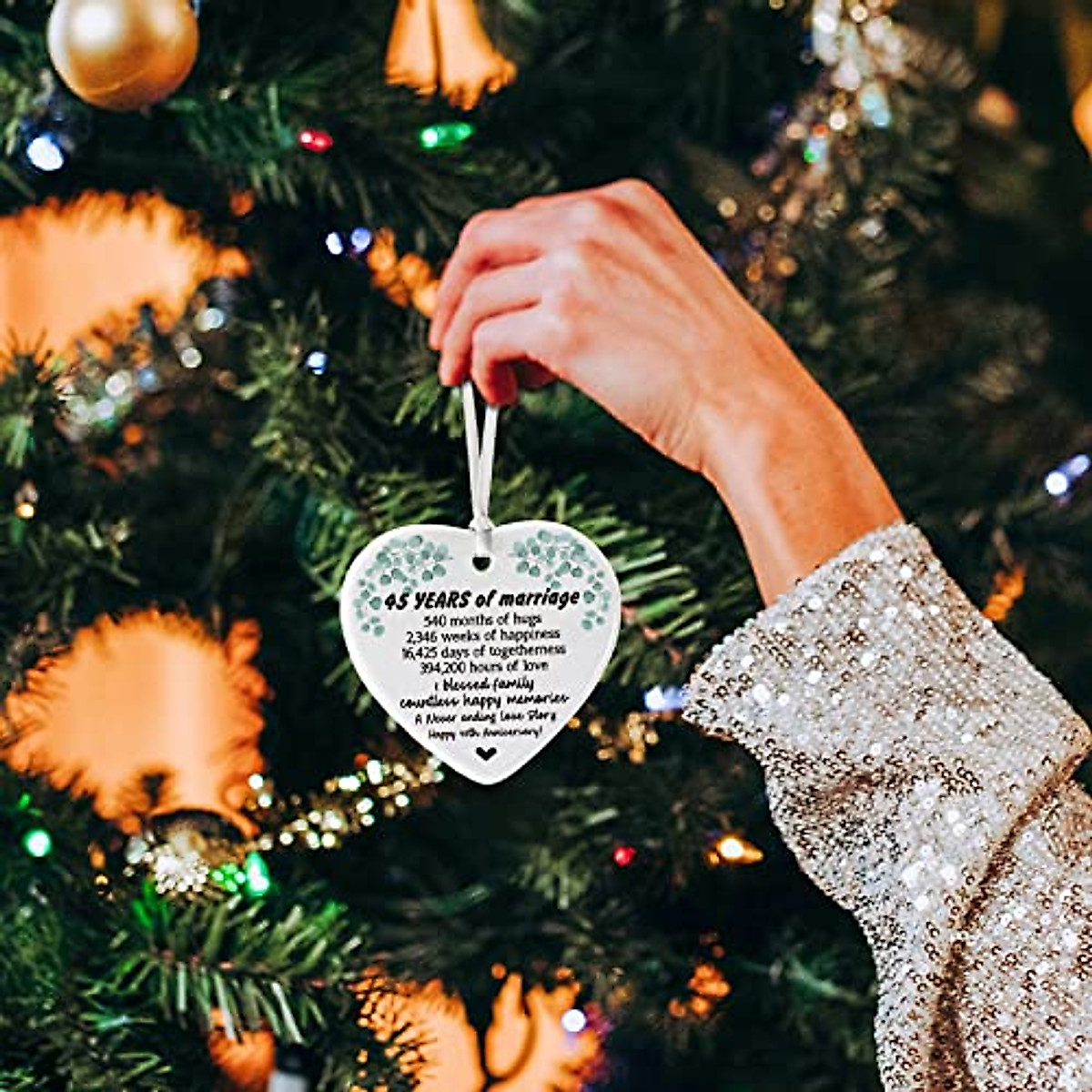 45th Marriage Anniversary Wedding Gifts for Women, Happy 45th Anniversary Wedding Gifts for Husband Wife Friends, 45 Years of Marriage Keepsake Heart Ceramics Hanging Plaque Decor Sign HP017