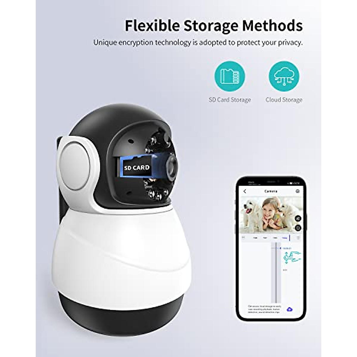 ZJX Pet Camera with Phone App, Indoor Home Security Camera for Pet, with AI Tracking, Night Vision, Compatible with Alexa, 2-Way Audio, White