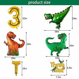 Three Dino Rex Birthday Party Decorations, Three Inspired Rex Letter Balloon T-Rex Dinosaur 3 Cake Topper for 3 Year Old Birthday Party Decorations,Boys Dinosaur Birthday Party Supplies