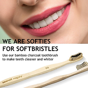 Virgin Forest Bamboo Toothbrush, Biodegradable Soft Bristles Toothbrushes, Wooden Toothbrush with Wave-Shaped Two-Color Bristles and Larger Thicker Handle (6 Pcs)