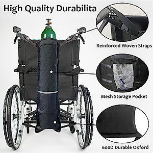 MUROCEA Oxygen Cylinder Bag for Wheelchair & Knee Scooter - O2 Tank Carrier Carry Pouch Holder for D and E Cylinders Bottle, 600D Oxford & Portable (26" L*9.4" W)