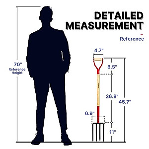 VNIMTI Garden Fork,4-Tine Spading Fork,Compost Fork,Steel Digging Fork,45Inch,Steel Y-Grip,Wooden Handel