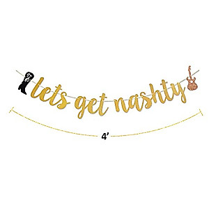 Let's get nashty Gold Glitter Banner Sign Garland Pre-strung for Nashville Bachelorette Party Decorations