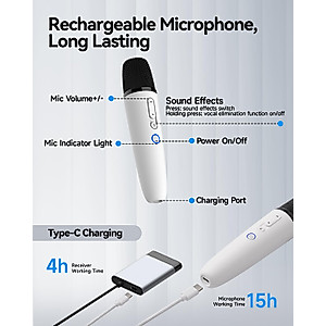 Handheld Microphone for iPhone, Rechargeable Bluetooth Microphone Wireless with 3.5mm Aux Jack Receiver, Car Karaoke Duet Mic with Portable Case for Adults Outdoor Party, Car Travel (2 Mics+1 Case)