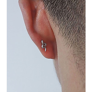 SLUYNZ S925 Sterling Silver Punk Snake Stud Earrings for Women Men Snake Helix Stud Earrings Cartilage Cross Stripe Open Snake Earrings (A-Silver)