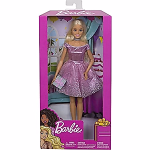 Barbie Happy Birthday Doll with Blonde Hair and Blue Eyes, Pink Glitter Party Dress, Gift and Silvery Accessories (Amazon Exclusive)