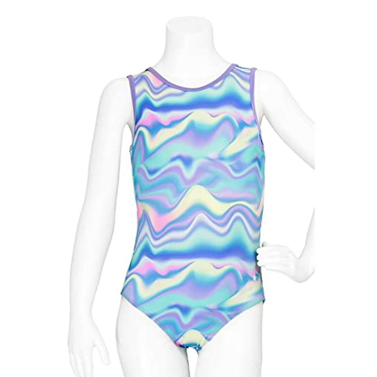 Destira Leotards for Girls Gymnastics, Cotton Candy Multi-Colored Swirls Fun Design Dance, Ballet One-Piece Outfit, Child Medium (8)