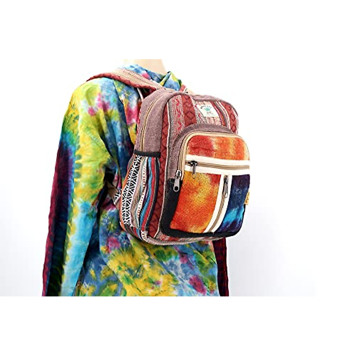 Unique Tie-dye Mini Hemp Backpack Small Back Pack Boho Backpack 100% Himalaya Hemp| 100% VEGAN | Handmade with Love. (Brown)