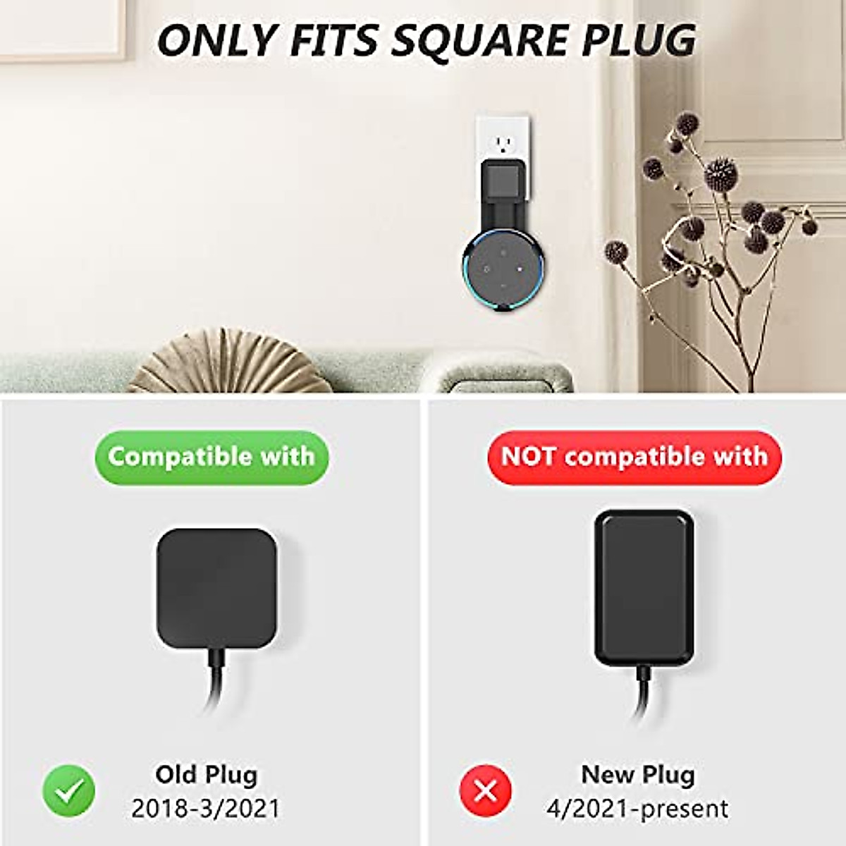 WALI Outlet Holder, Echo Dot 3rd Gen Wall Mount Stand, for Alexa Smart Home Speakers Voice Assistants Space Saving Accessories with Cable Management, (AMM002-B), 1 Pack, Black