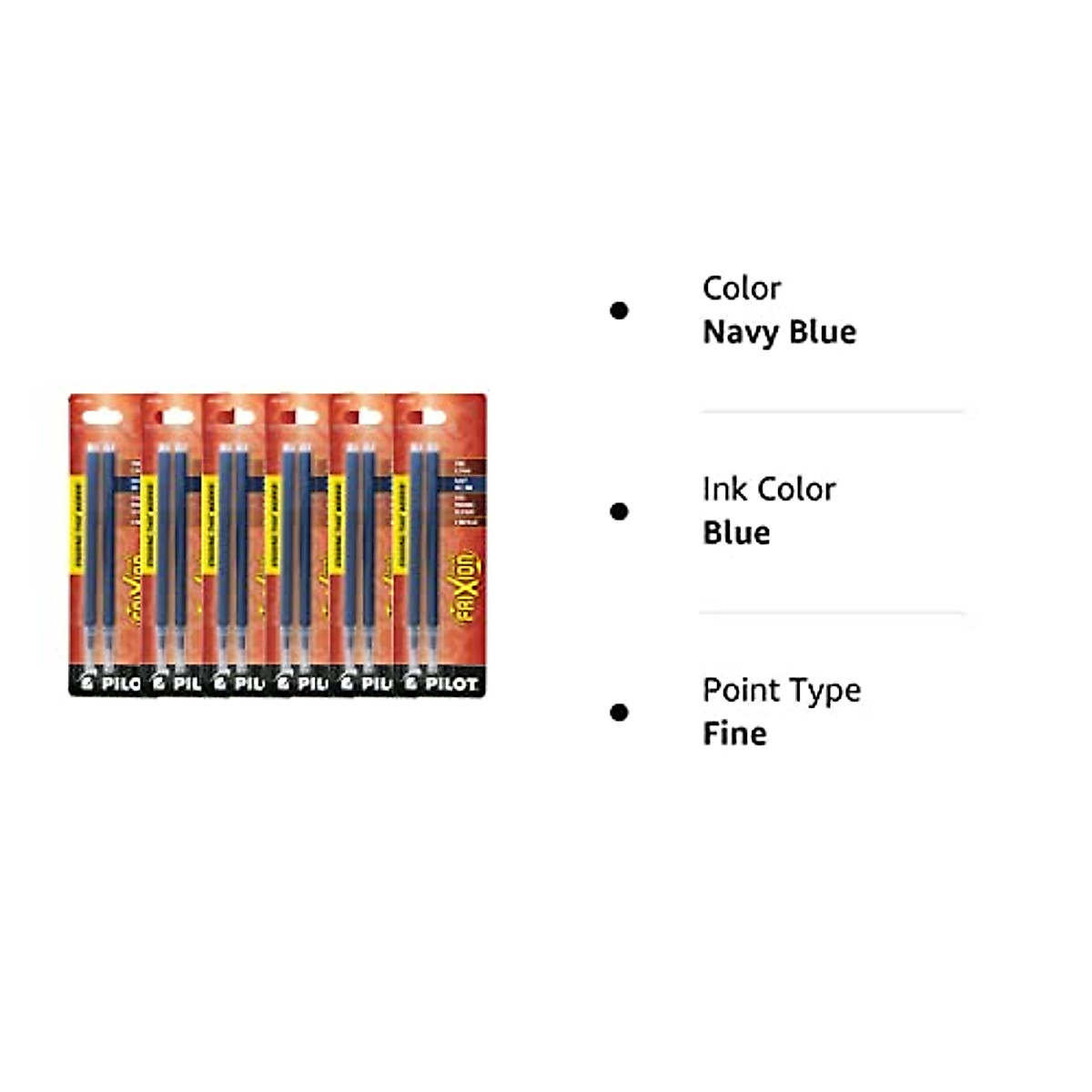 Pilot Frixion Gel Ink Pen Refills, Fine Point 0.7mm, Navy Blue Ink, Pack of 12