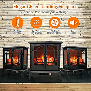 ORALNER Electric Fireplace Heater 25-Inch, Freestanding Fireplace Stove with Realistic 3D Flame Effect, Overheat Protection, Portable Fireplace for Living Room，Bedroom, 1400W, Black