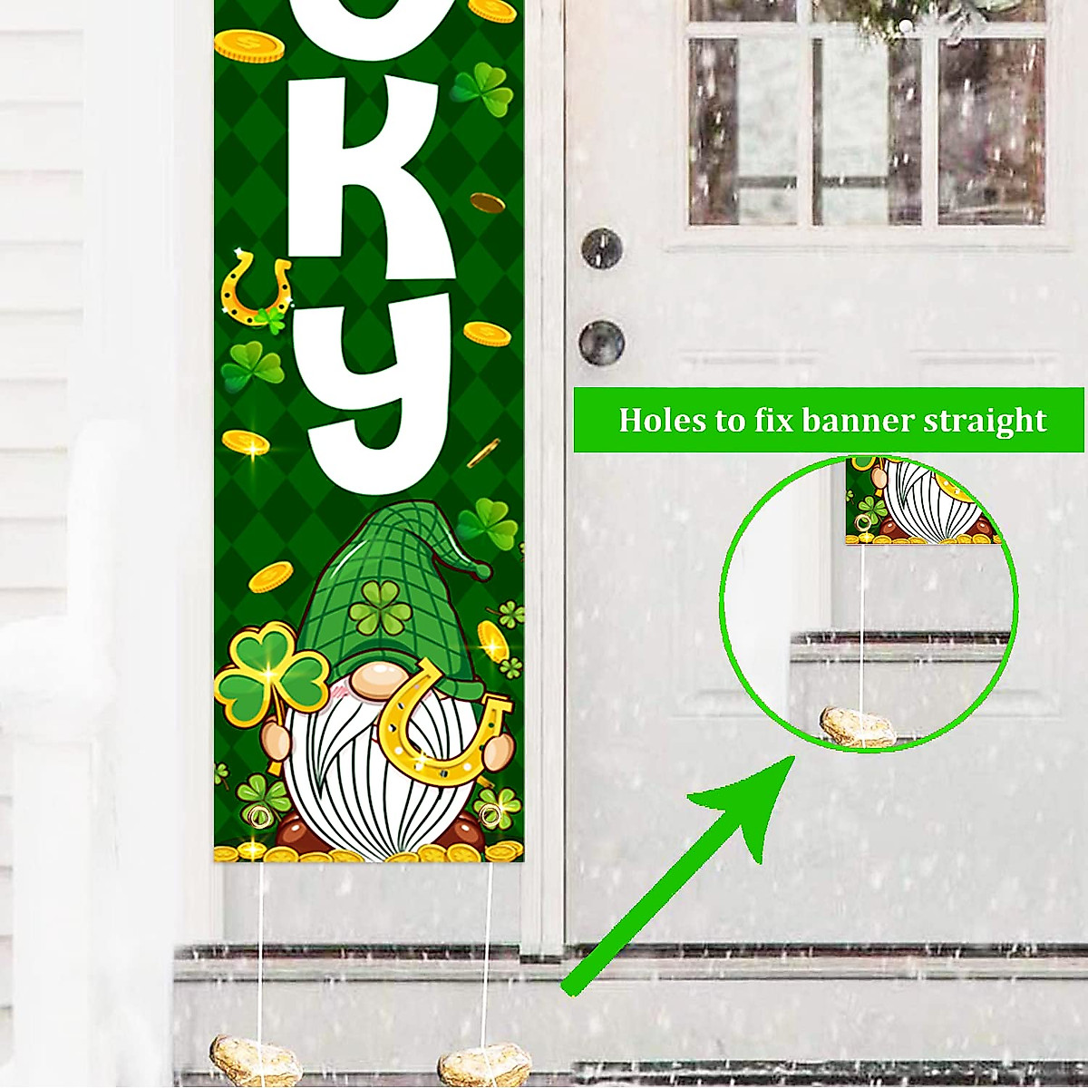 Happy St Patricks Day Banner, St Patricks Day Door Banner, Green Gold St Patricks Day Porch Sign for St Patrick's Day Party Decorations, Lucky St. Patrick's Day Banner for Indoor Outdoor tineit