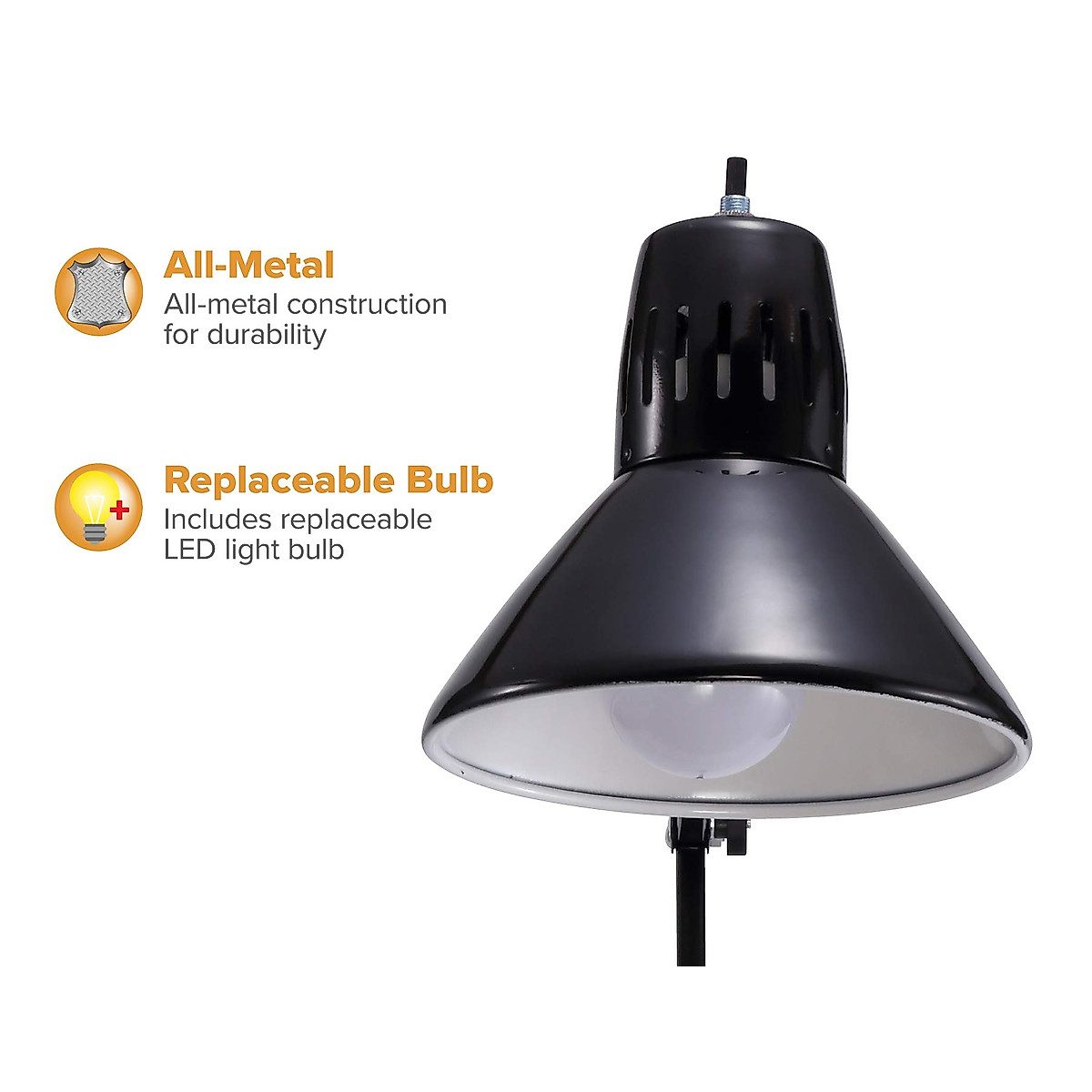 Bostitch Office VLF100 LED Swing Arm Desk Lamp with Clamp Mount, 36" Reach, Includes LED Bulb,Black